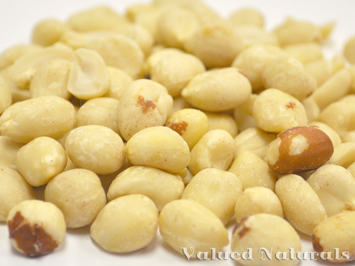 Wholesale Raw Blanched Peanuts sold in 30 pound containers.